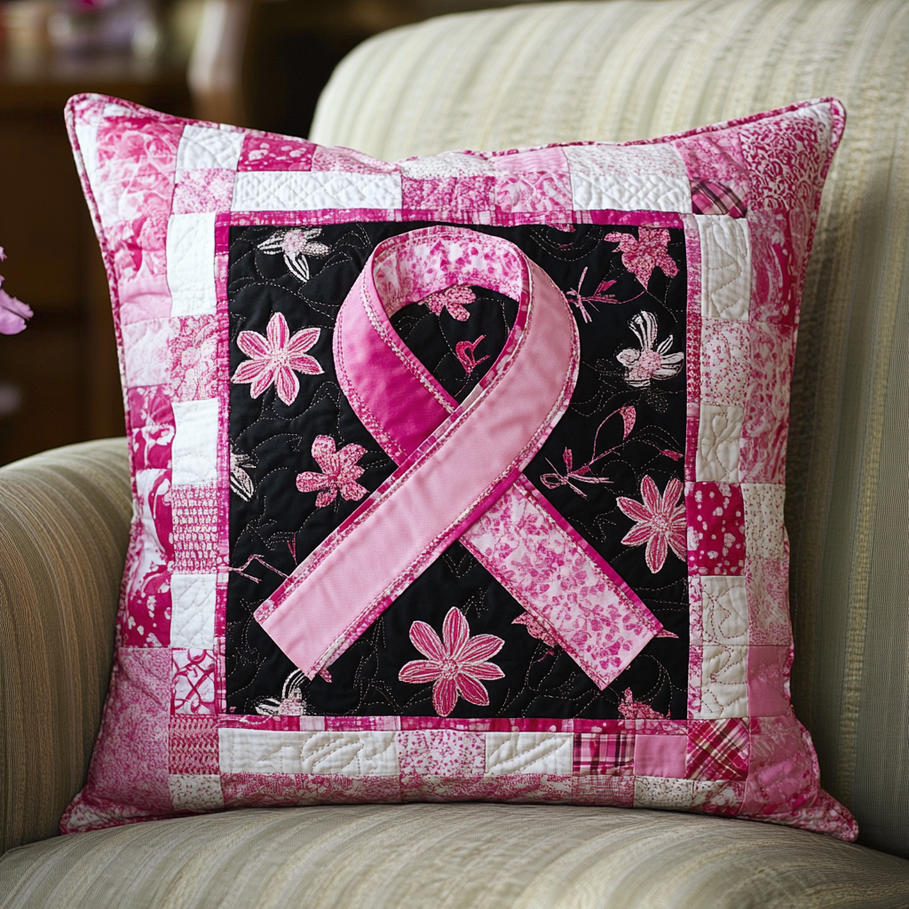 Breast Cancer Ribbon TAI101224276 Quilted Pillow Case – Alpha Quilt
