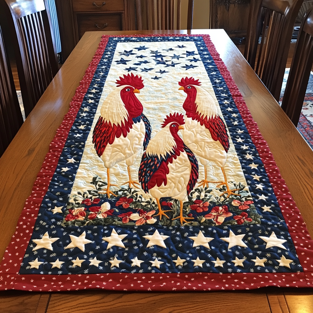 Patriotic Rooster DAI110225376 Quilted Table Runner – Alpha Quilt