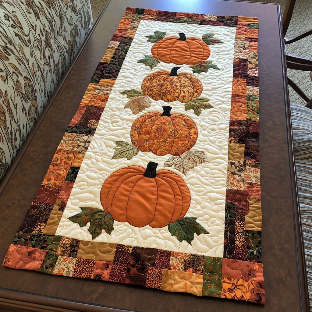 Pumpkin TAI061124194 Quilted Table Runner – Alpha Quilt